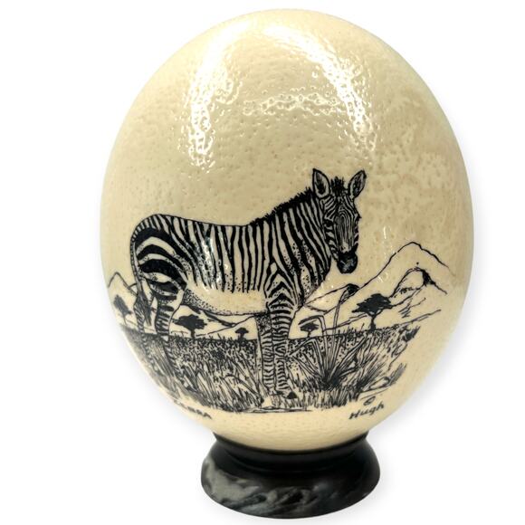 Vintage | Wall Decor | Zebra Ostrich Egg Shell Hand Painted Signed By ...